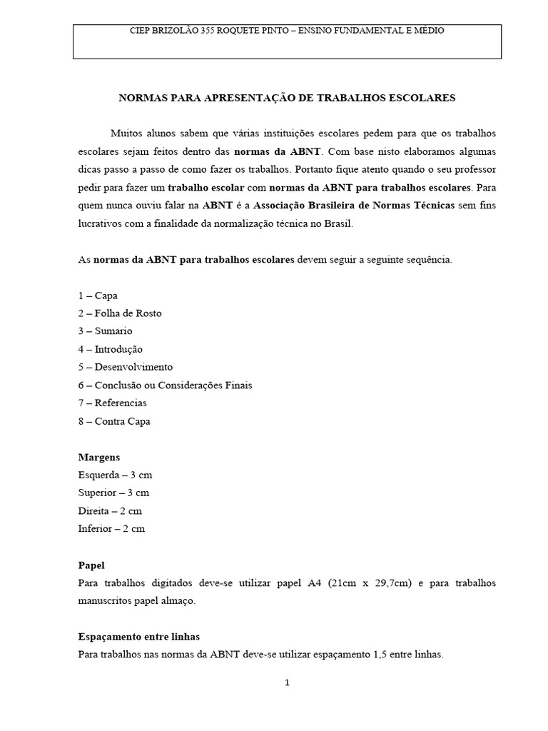 Normas ABNT para Trabalhos Escolares | PDF | Caixa alta e caixa baixa