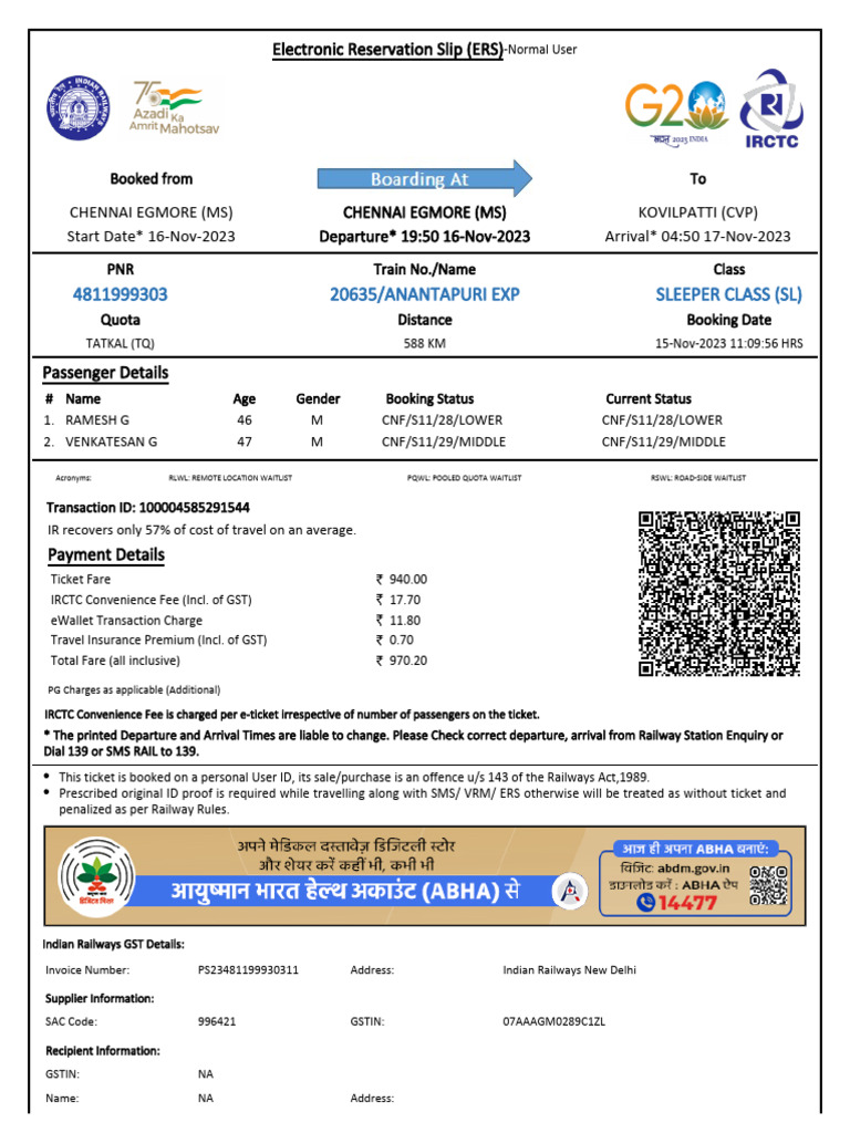 20635/anantapuri Exp Sleeper Class (SL) | PDF