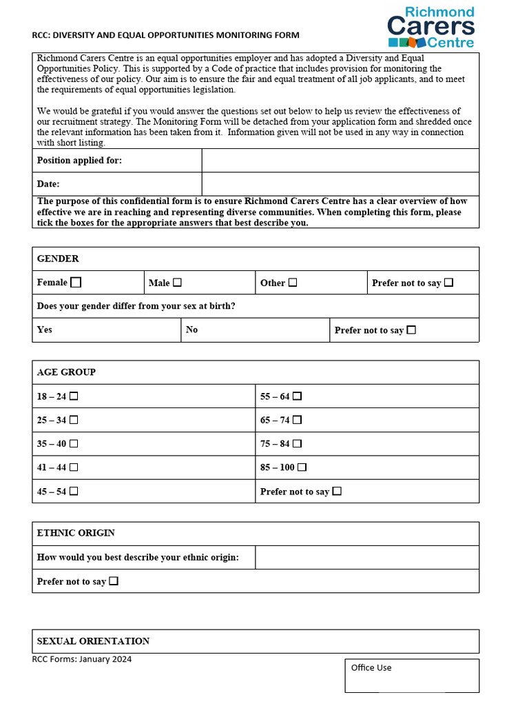 Diversity and Equal Opportunities Monitoring Form 2024 | PDF | Equal ...