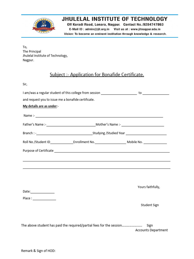 B Bonafide Format Pdf