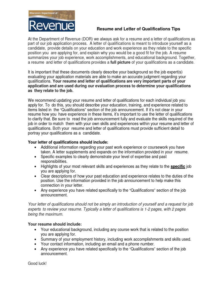 Resume and Letter of Qualifications Tips | PDF