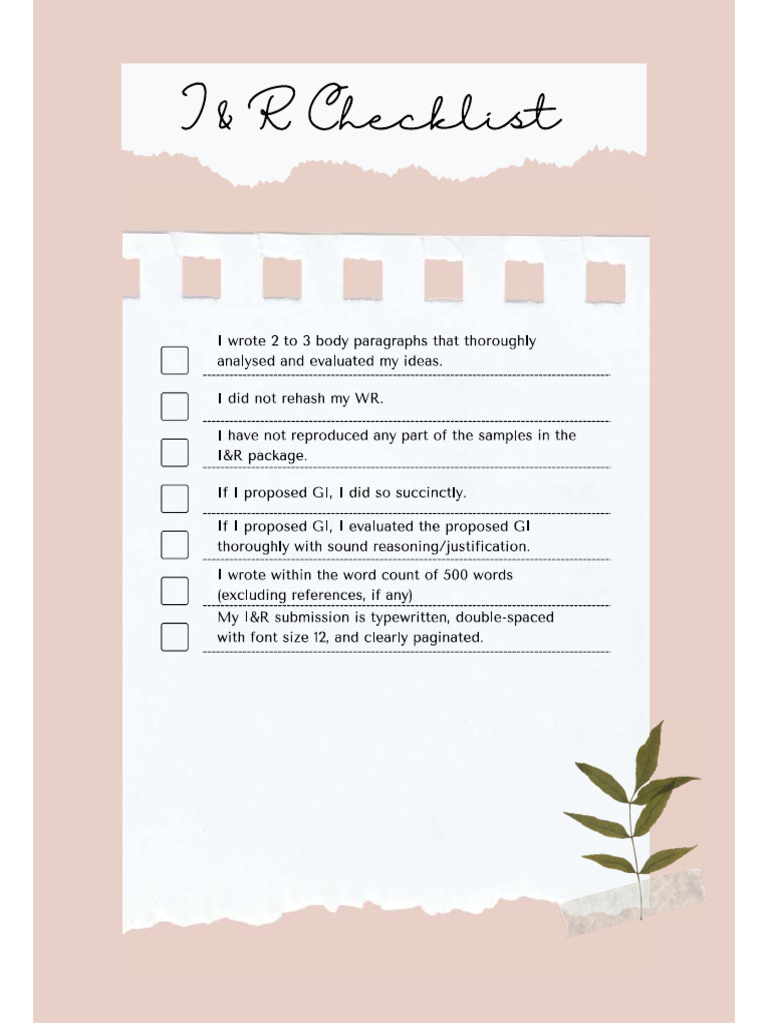 I&R Checklist 2022 | PDF