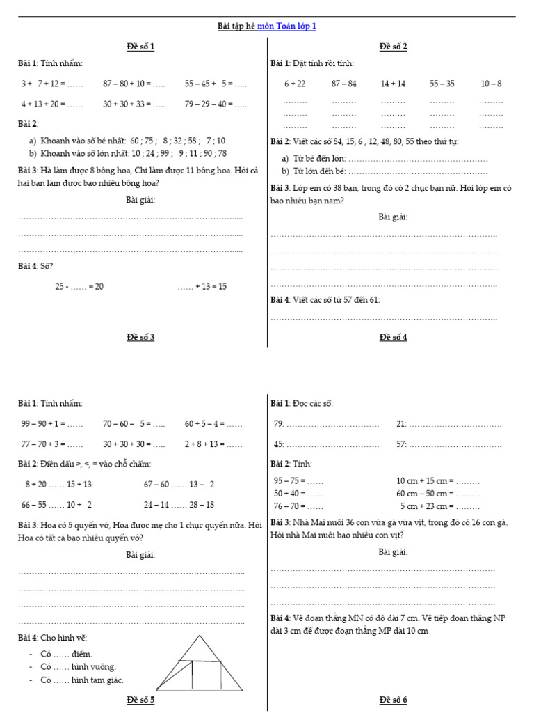 Bo de On Tap He Lop 1 Len Lop 2 | PDF