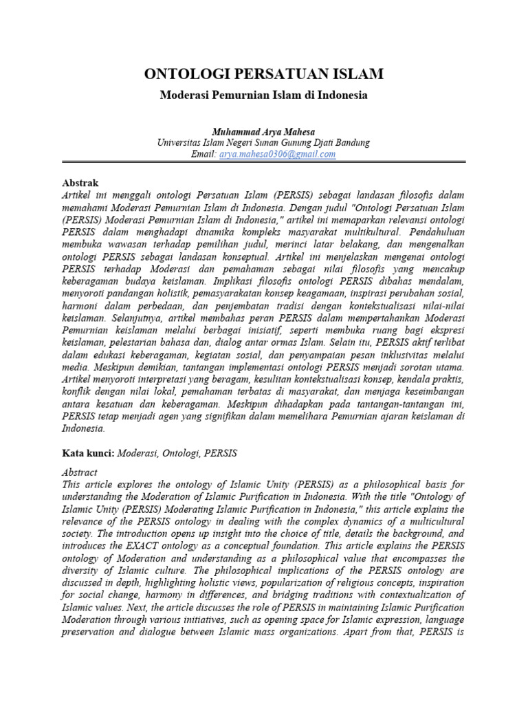 Ontologi PERSIS: Moderasi Islam | PDF | Ilmu Sosial | Sains & Matematika