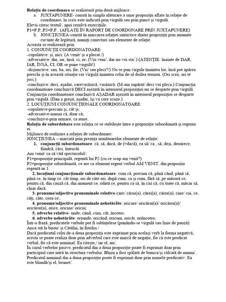 Relații de coordonare și subordonare | PDF