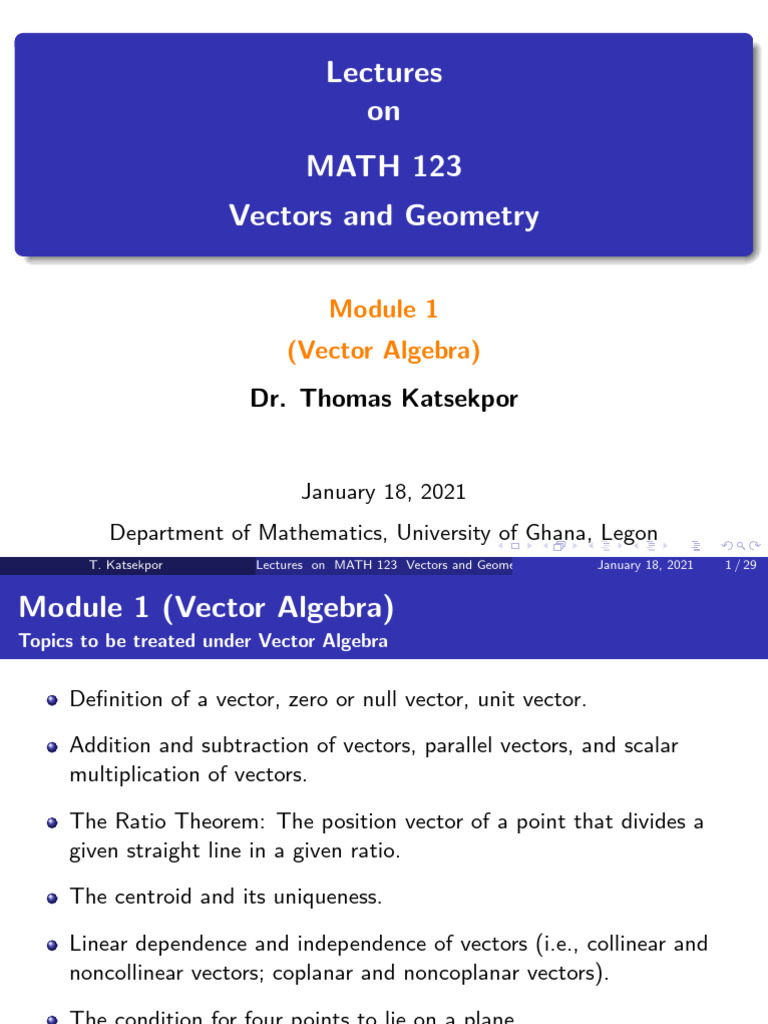 Vector Algebra Concepts in MATH 123 | PDF | Vector Space | Euclidean Vector