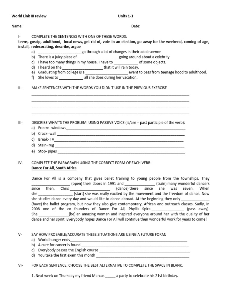 World Link III Units 1-3 4th Edition | PDF | Language Mechanics ...