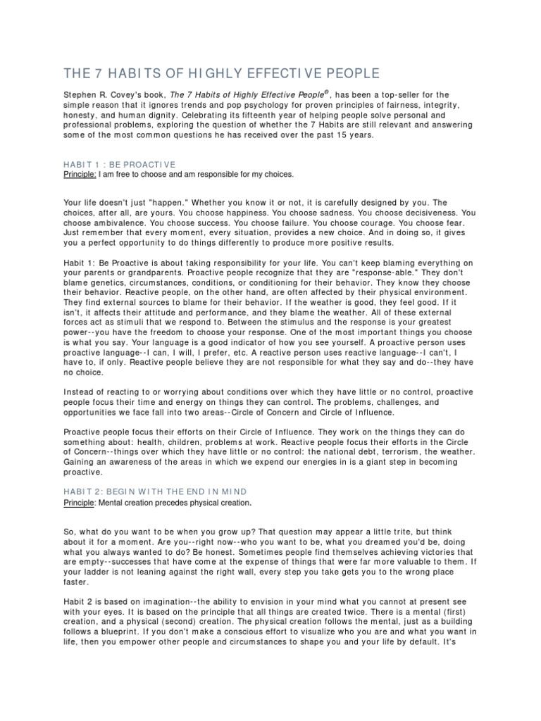 7 Habits-of-Highly-Effective-People | PDF | Mind | Cognition