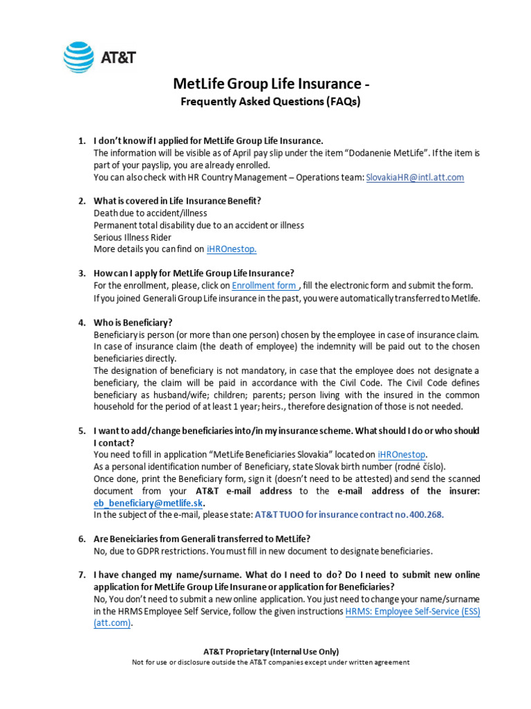 MetLife Group Life Insurance FAQs | PDF | Finance & Money Management