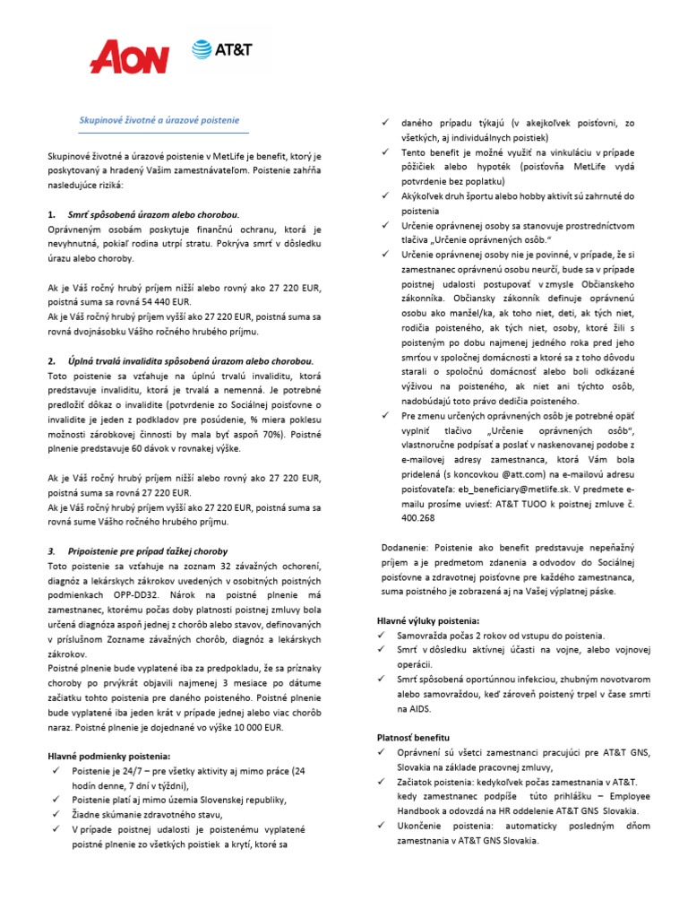 MetLife Insurance - General Terms and Conditions SK | PDF