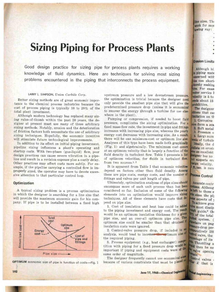 CHEN July 17 1968 Sizing Piping Simpson | PDF