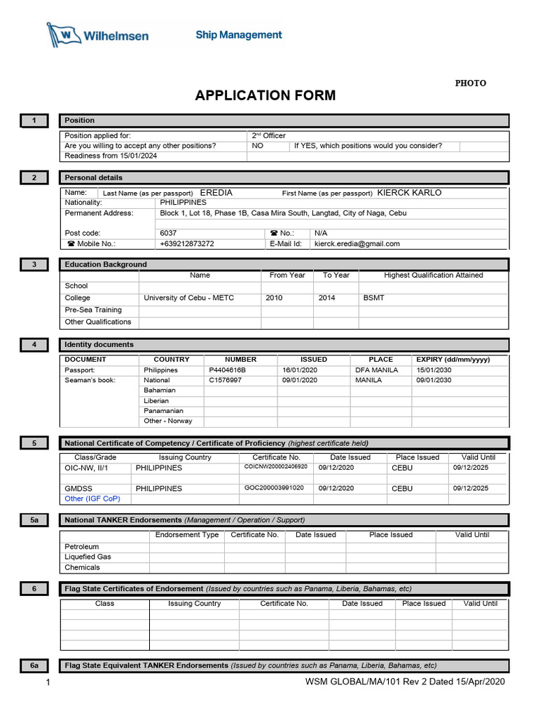 WSBMI - GLOBAL-MA-101-Rev 2 - APPLICATION FORM | PDF
