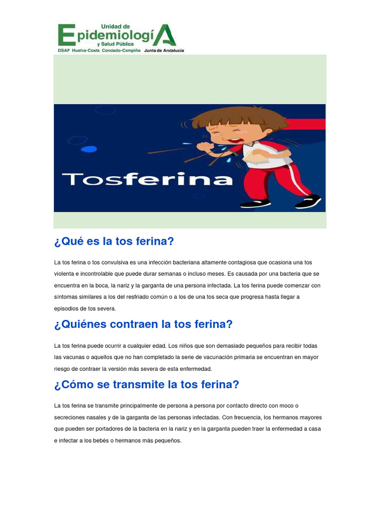 Tos Ferina Informacion A Colegios | PDF | Resfriado comun | Tos