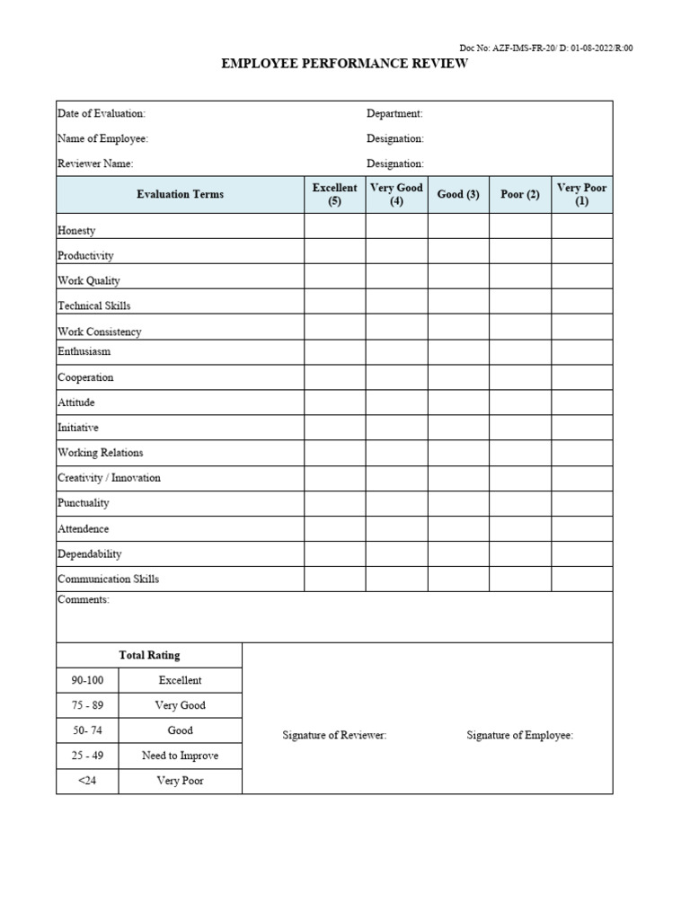 FR-20 Employee Performance Review | PDF