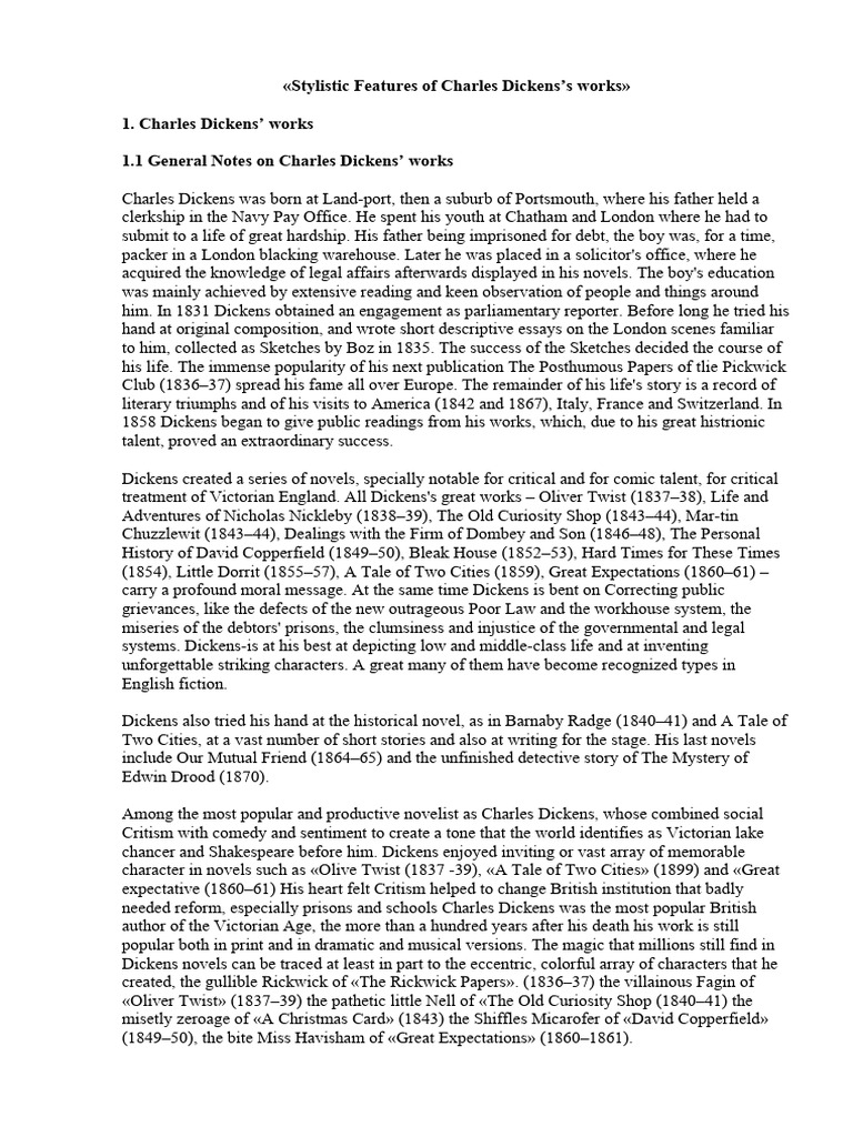 Stylistic Features of Charles Dickens | PDF | Charles Dickens | The ...