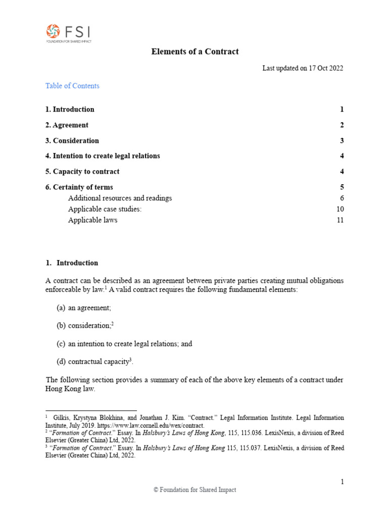 Legal Guide To Elements of A Contract | PDF | Offer And Acceptance ...