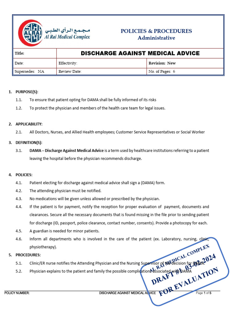 Dama Draft 1 - Al Rai Medical | PDF | Patient | Nursing