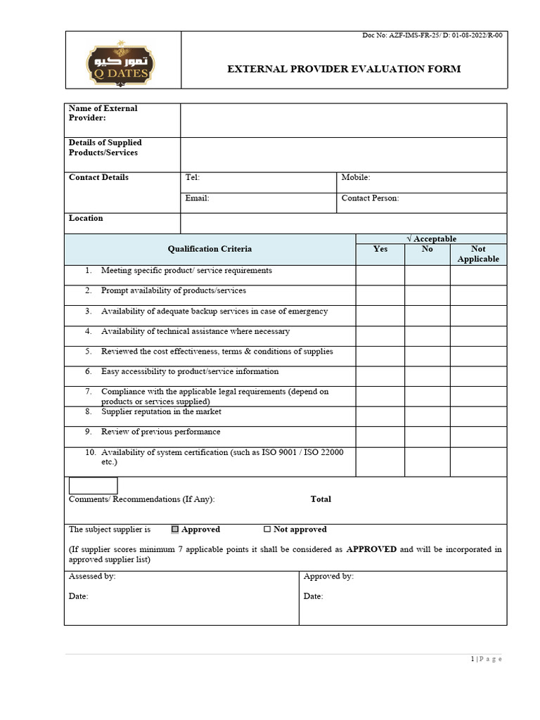 FR-25 External Provider Evaluation Form | PDF