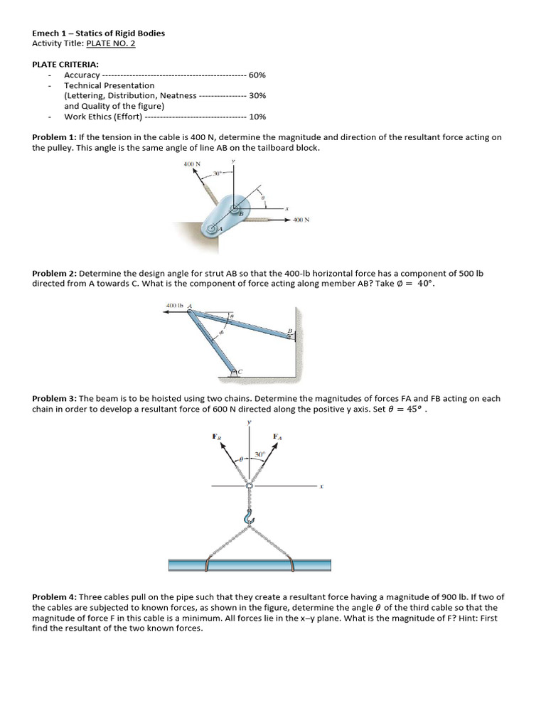 Emech 1 Plate No. 2 | PDF | Force | Applied And Interdisciplinary Physics
