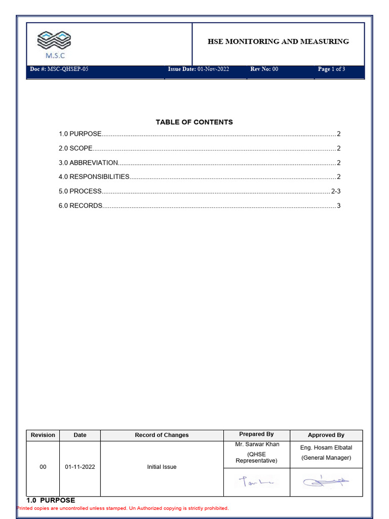 Msc-Qhsep-05 Hse Monitoring and Measuring | PDF