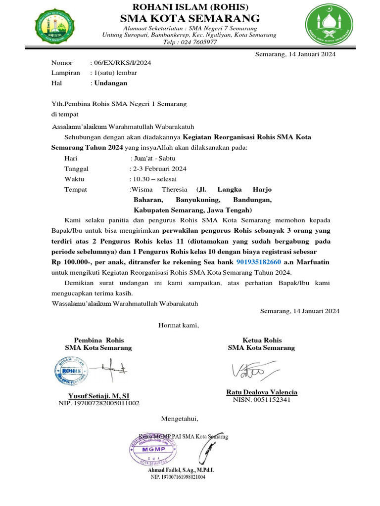SURAT PEMBERITAHUAN PEMBINA ROHIS SMAN 1 | PDF