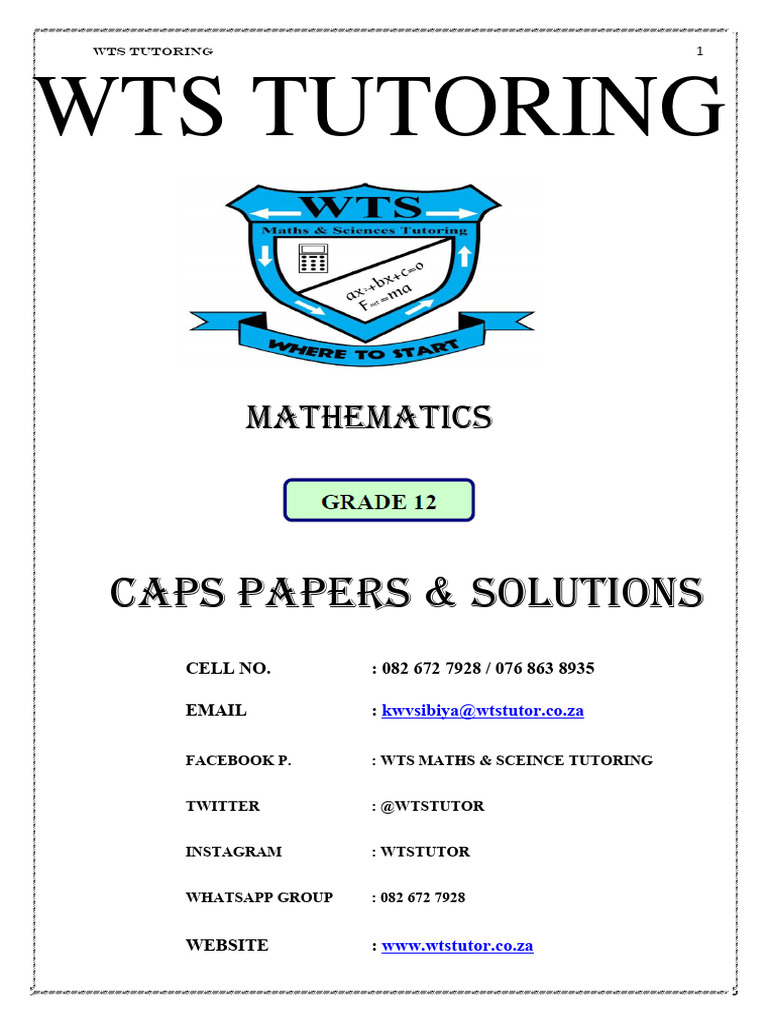 2019 Wts 12 Mathematics Guide Q S | PDF