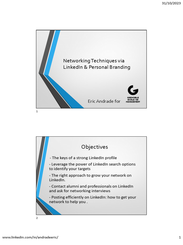 HANDOUT - GEM MSC - Networking On LinkedIn For Your Career - 2023 - Eric Andrade | PDF | Linked ...