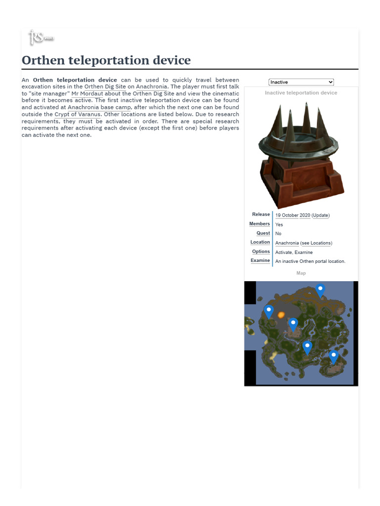 Orthen Teleportation Device - The RuneScape Wiki | PDF