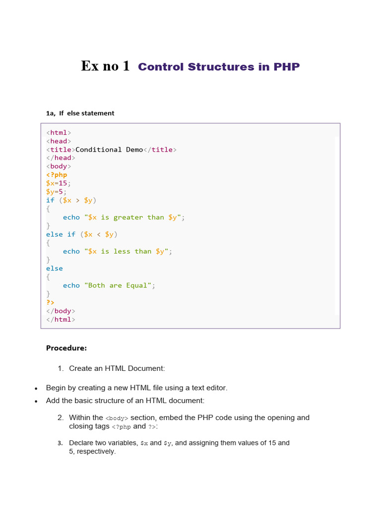 Ex No 1 Control Structures in PHP | PDF | Computers