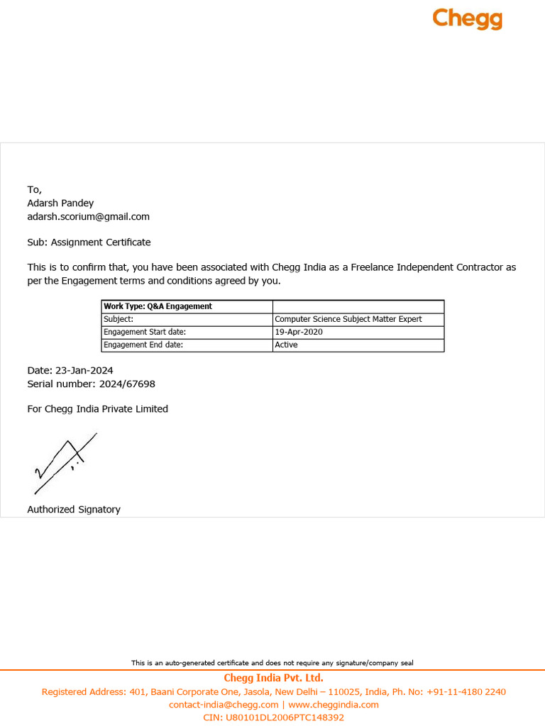 Chegg Assignment Certificate Template | PDF | Career & Growth | Business