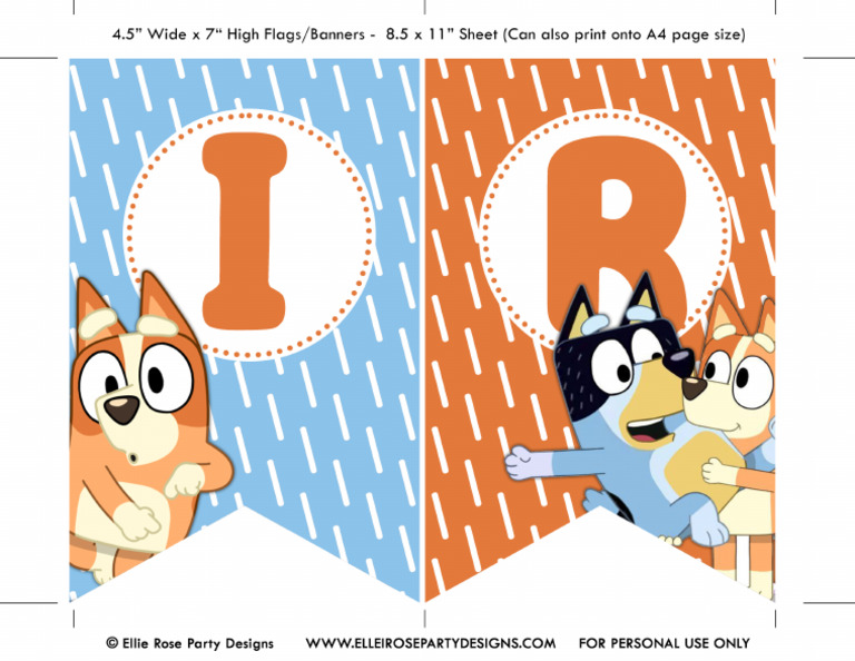 Bluey Happy Birthday Banner 4.5 X 7 Flag Ir | PDF