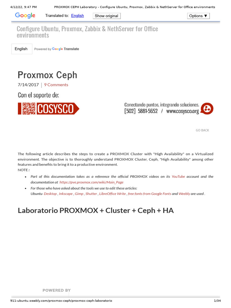 PROXMOX CEPH Laboratory - Configure Ubuntu, Proxmox, Zabbix & NethServer For Office Environments ...
