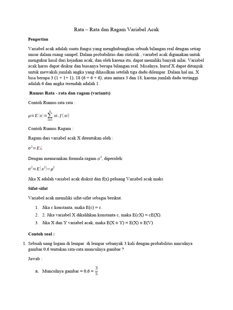 Rumus Rata-Rata dan Ragam Variabel Acak | PDF