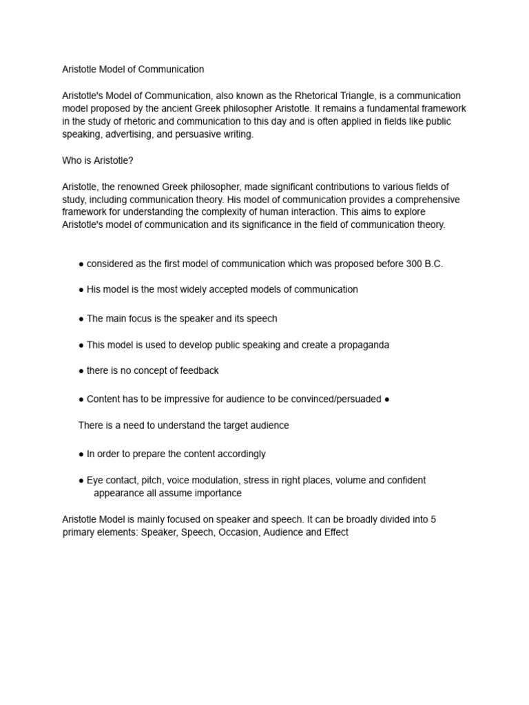 Aristotle Communication Model | PDF | Public Speaking | Communication