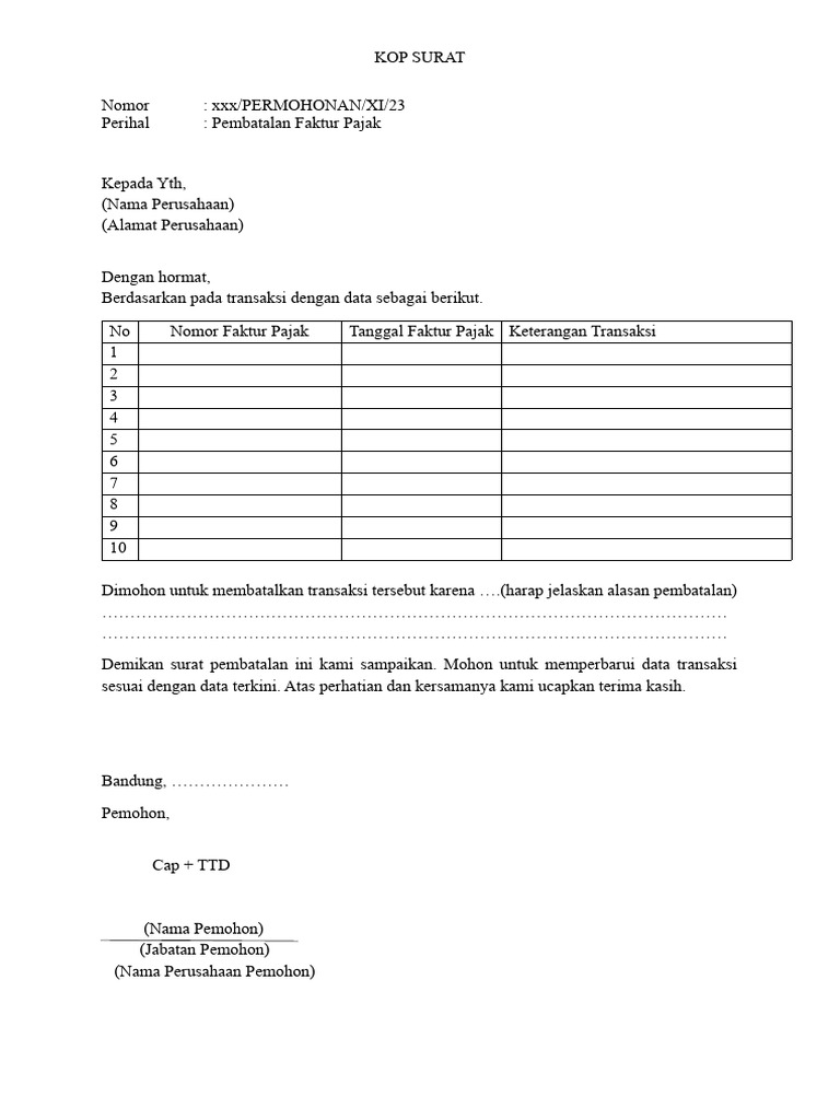 Form Pembatalan Faktur | PDF