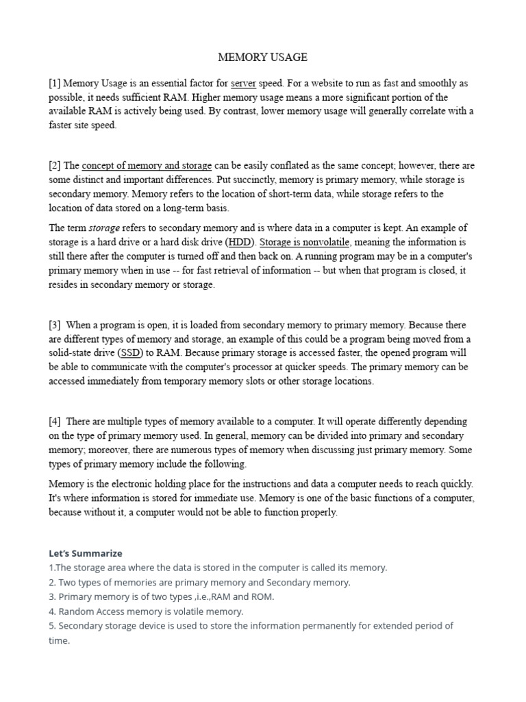 Memory Usage | PDF | Computer Data Storage | Random Access Memory