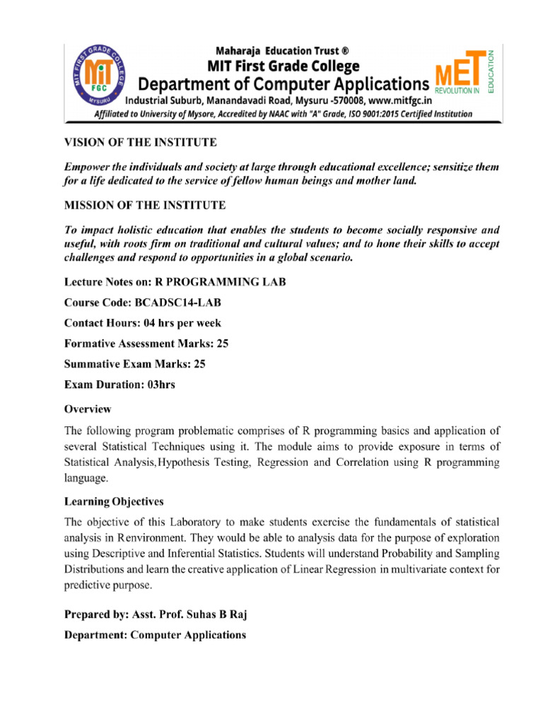 R Lab Manual | PDF