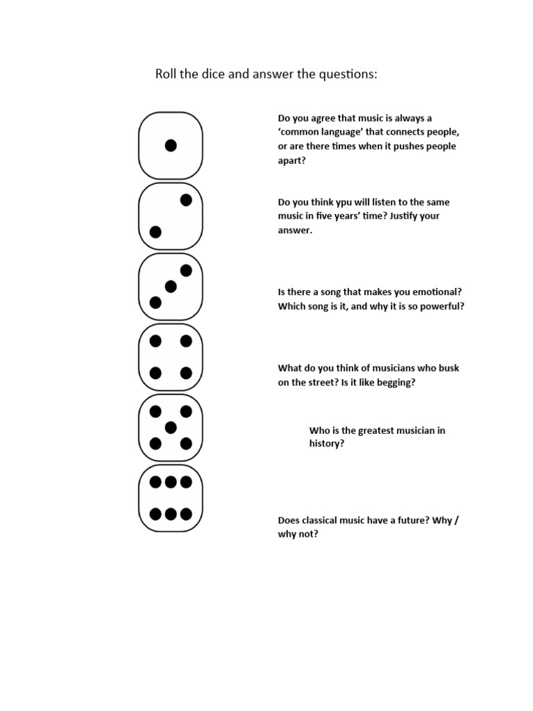 Roll The Dice and Answer The Questions Ab Music | PDF | Art | Language ...