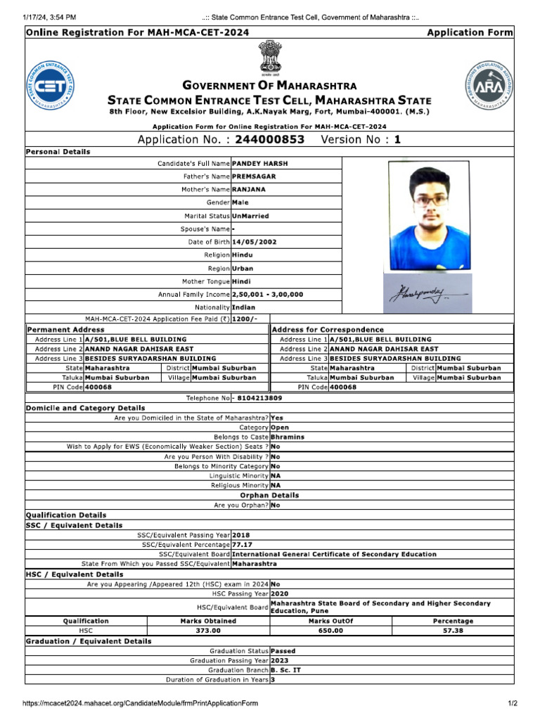 State Common Entrance Test Cell, Government of Maharashtra - . | PDF