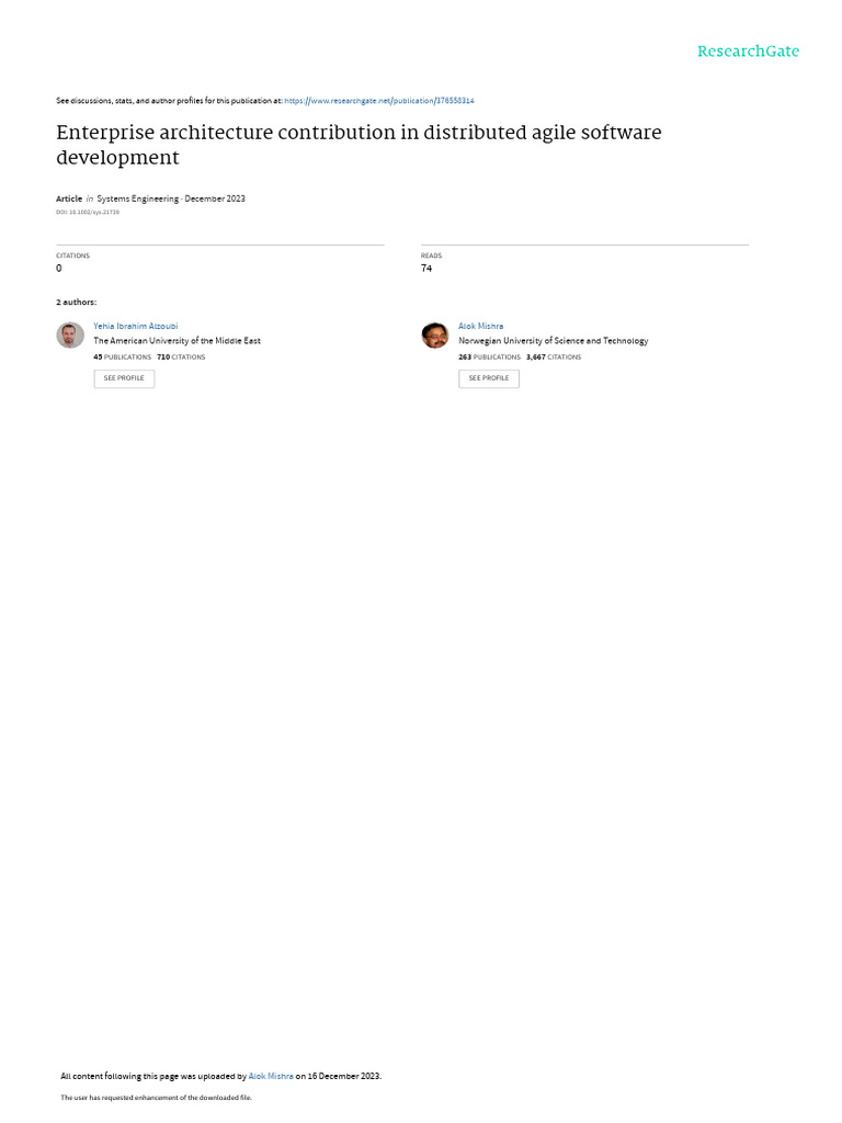 Enterprise Architecture Contribution in Distributed Agile Software Development | PDF | Agile ...