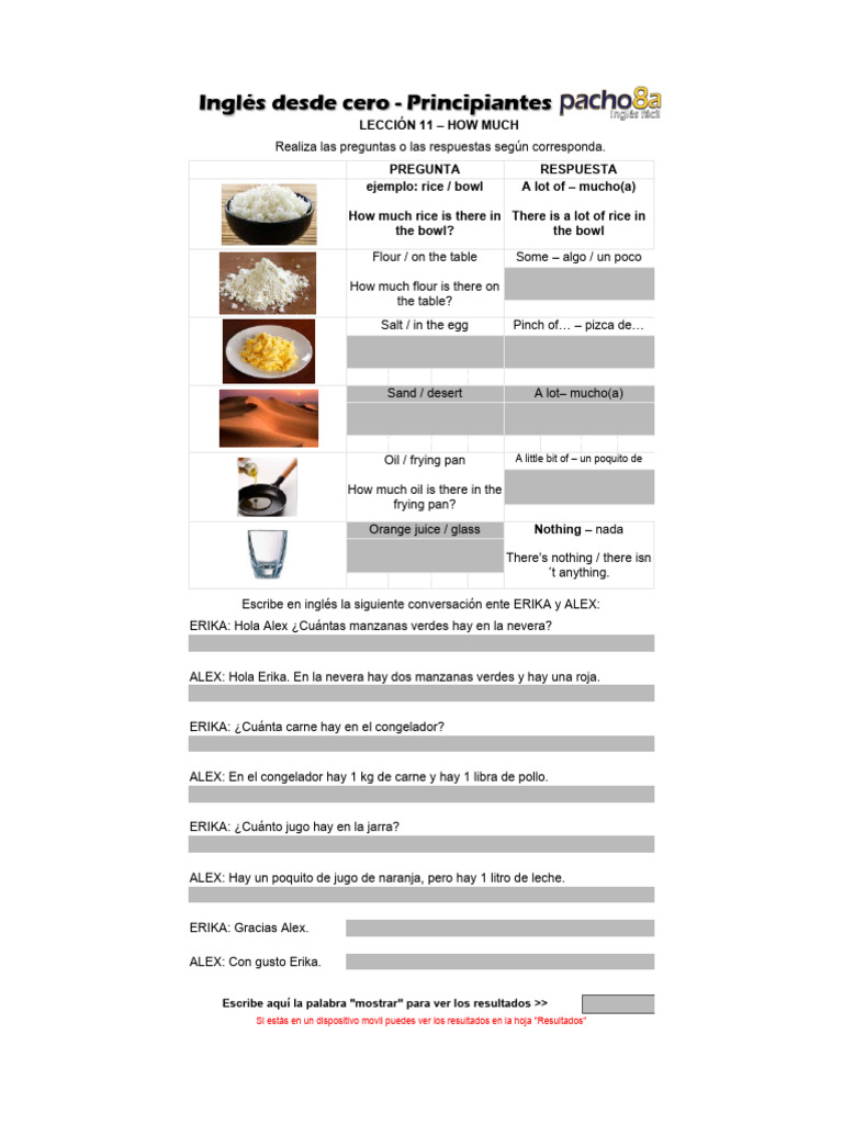 Medidas y Cantidades en Inglés | PDF | Cocina, comidas y vino