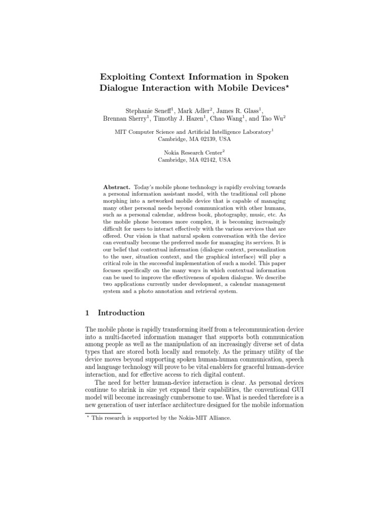 Exploiting Context Information In Spoken Dialogue Interaction With Mobile Devices Pdf