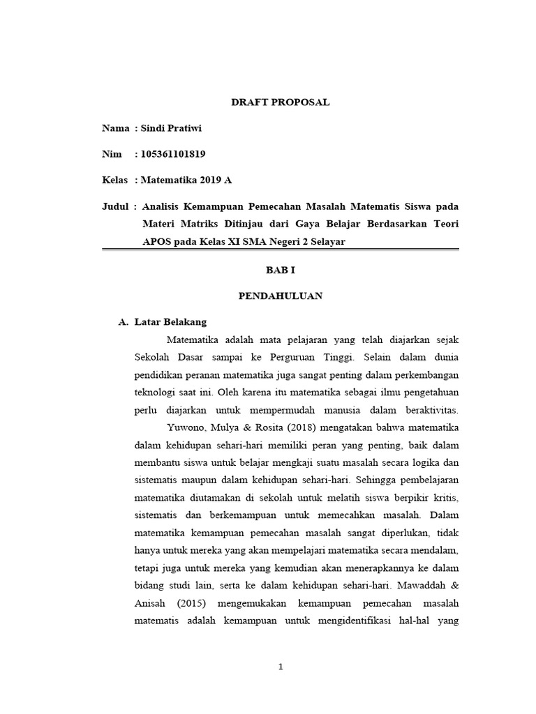 Draf Proposal Sindi | PDF