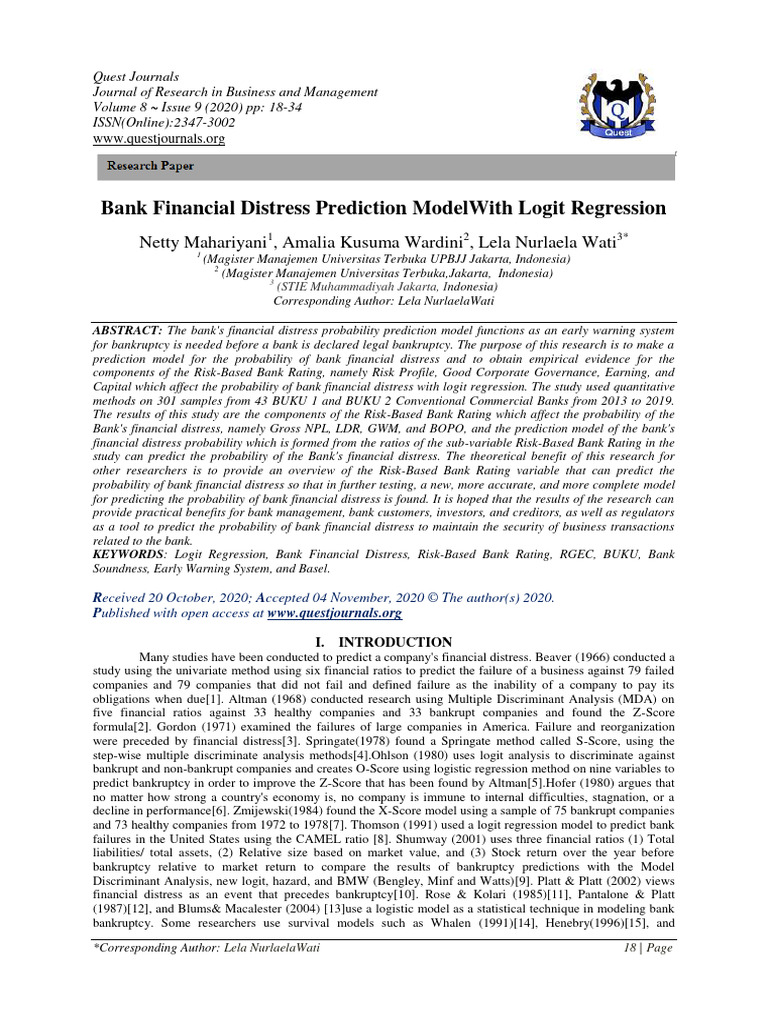 Bank Financial Distress Prediction Model | PDF