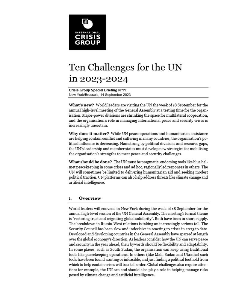 b011 Ten Challenges For The Un in 2023 2024 - 0 | PDF | United Nations ...