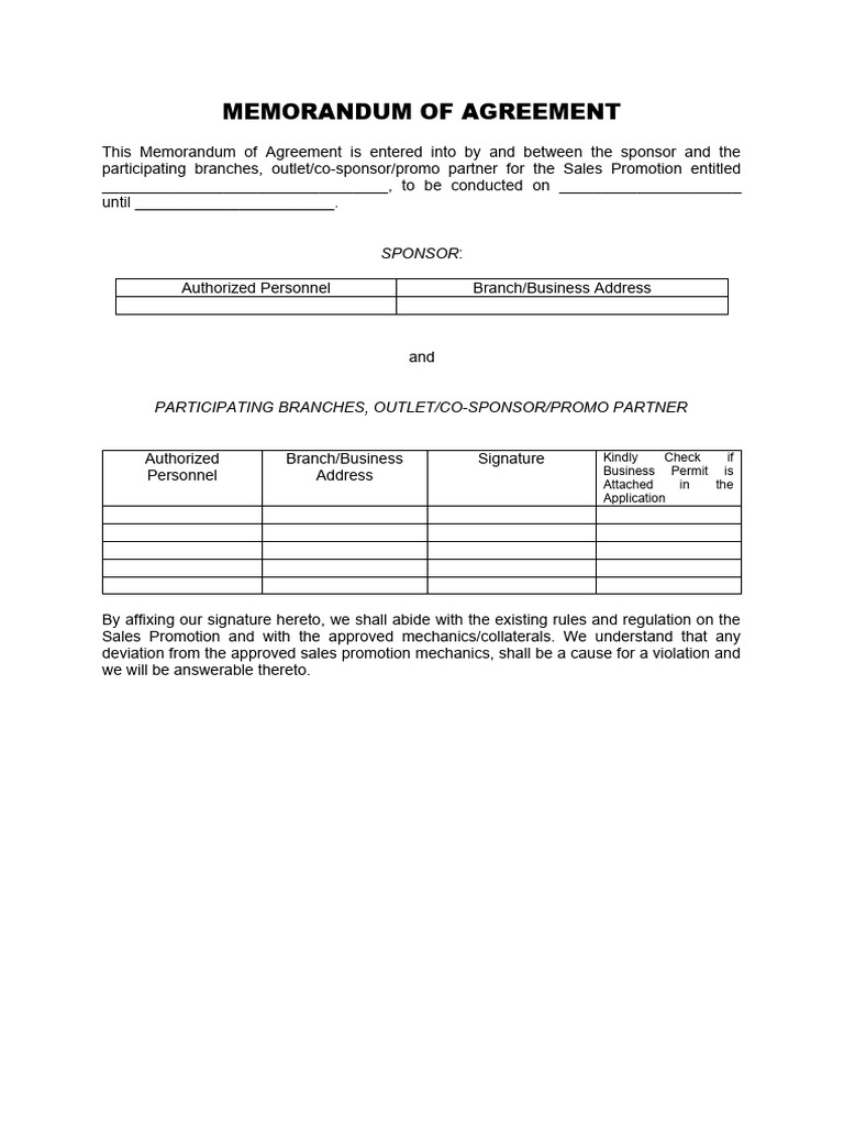 Memorandum of Agreement Sales Promotion | PDF