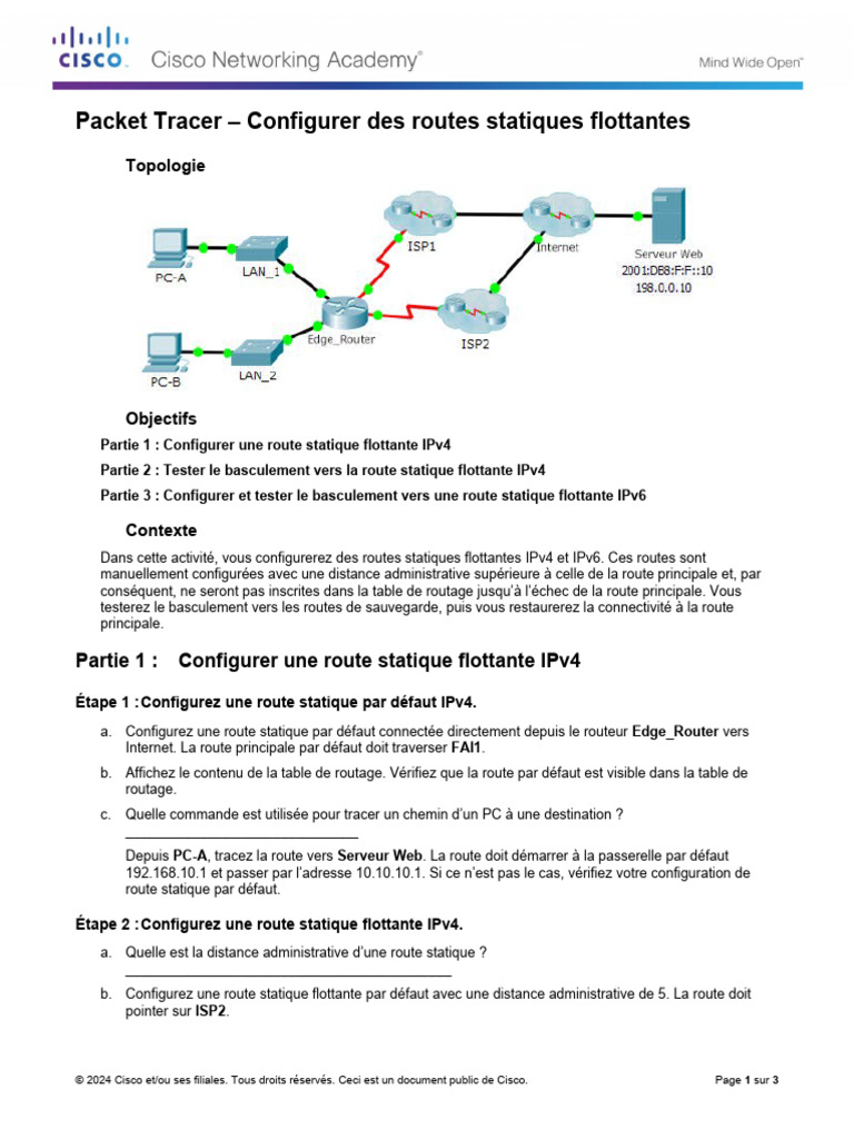 2.2.5.5 Packet Tracer - Configuring Floating Static Routes Instructions ...