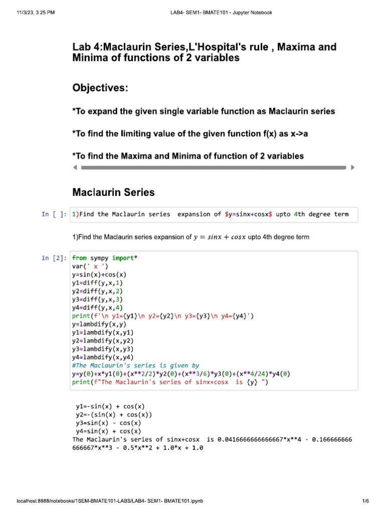 LAB4- SEM1- BMATE101 | PDF