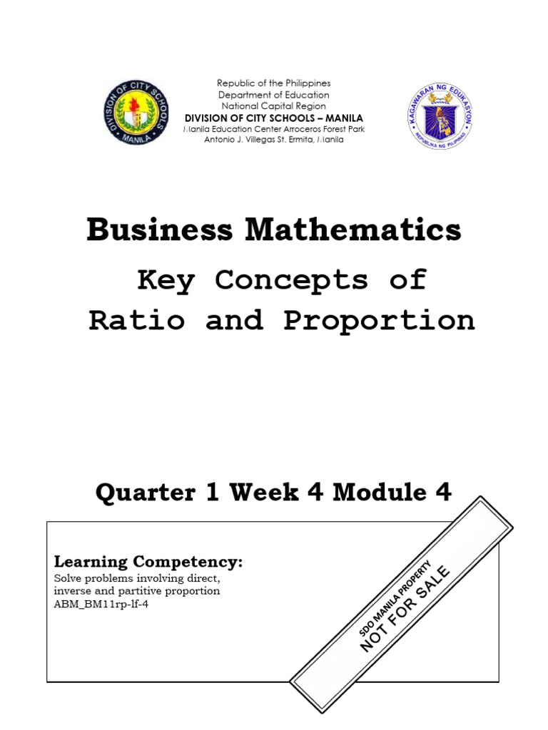 Abm 11 Business Mathematics q1 w4 Mod4 | PDF | Ratio | Quantity