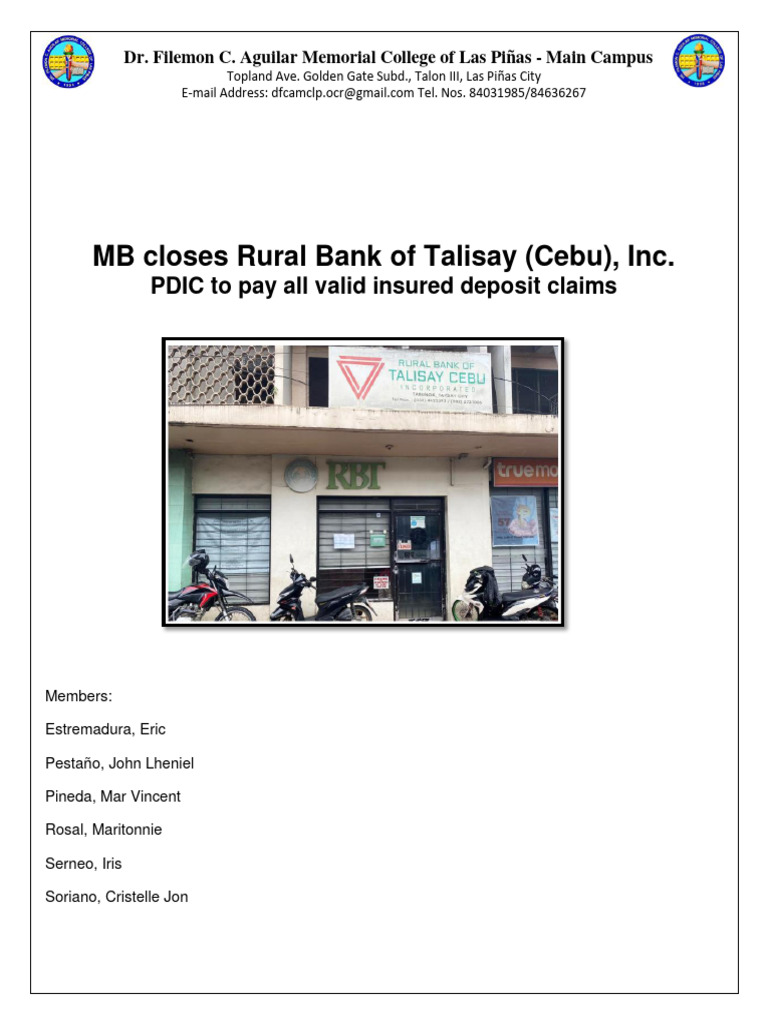 PDIC to Liquidate Rural Bank of Talisay | PDF